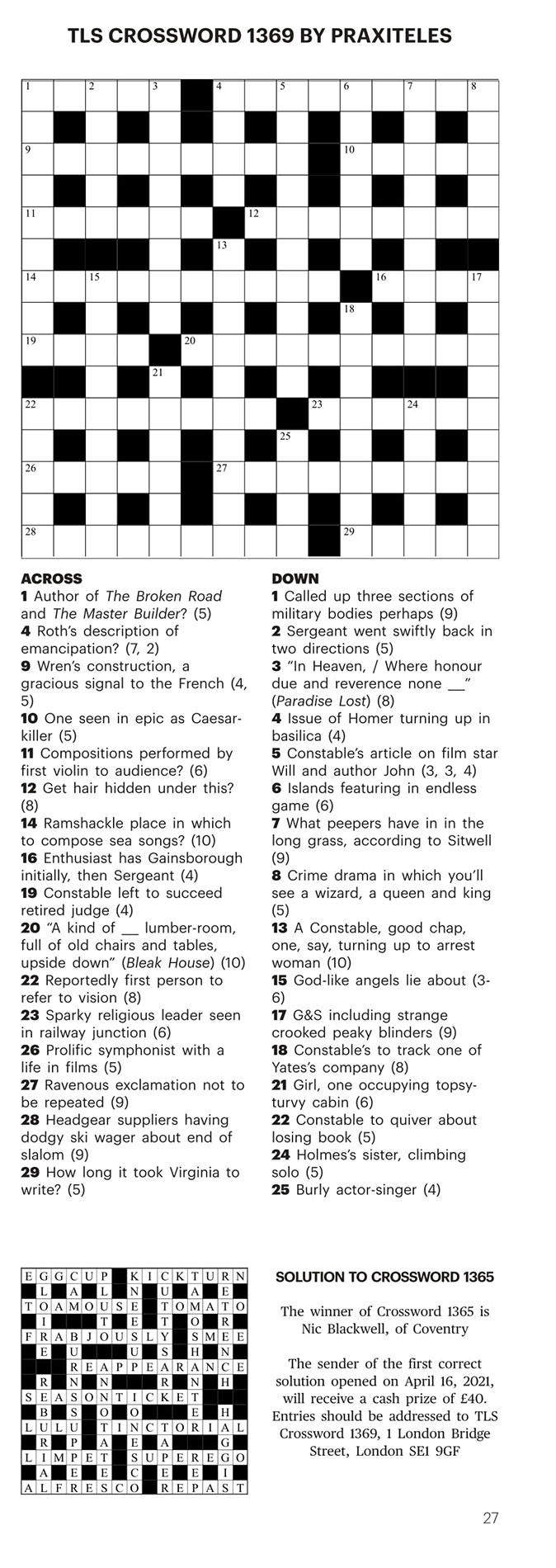 Crossword 1369 | TLS