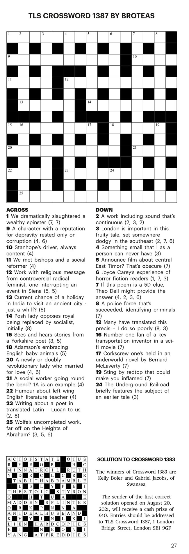 Crossword 1387 | TLS