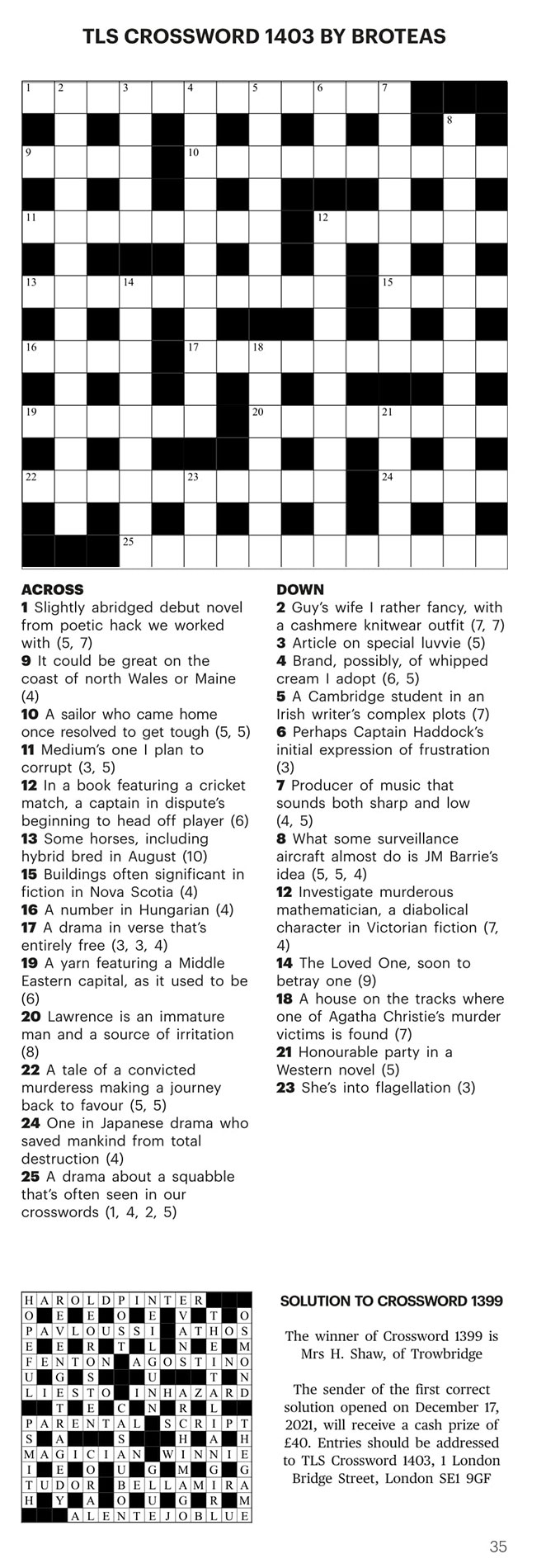 Crossword 1403 | TLS