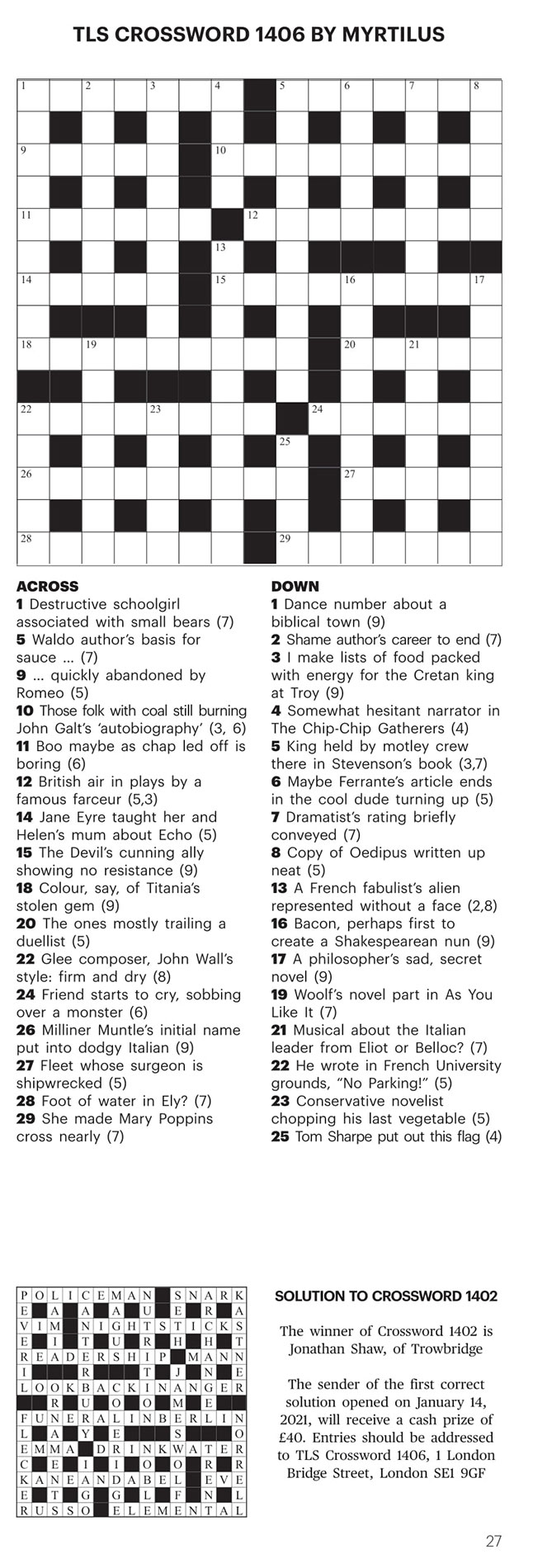 Crossword 1406 | TLS