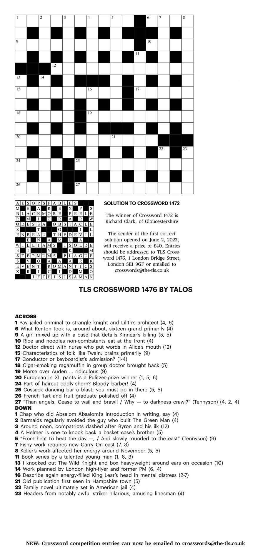 Crossword 1476 | TLS