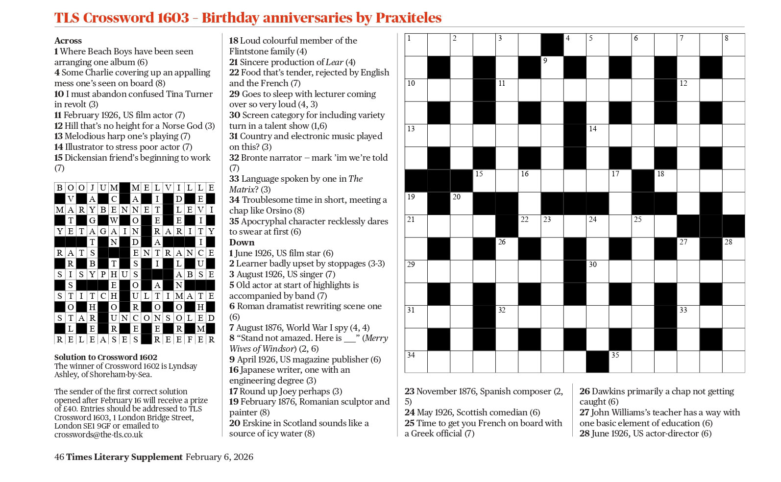 Crossword 1603 | TLS